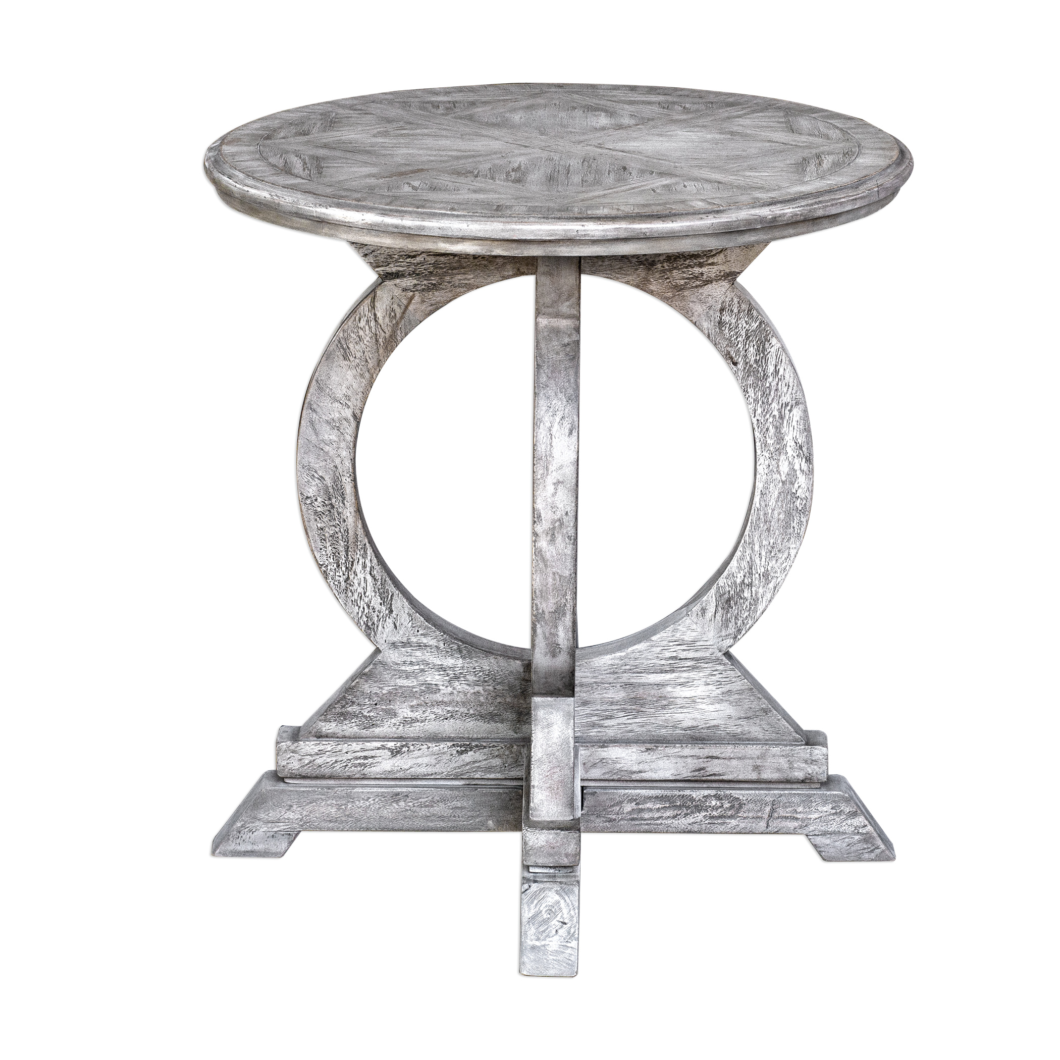 Rustic Aged White Circles Accent Table Wood Distressed Round Geometric ...